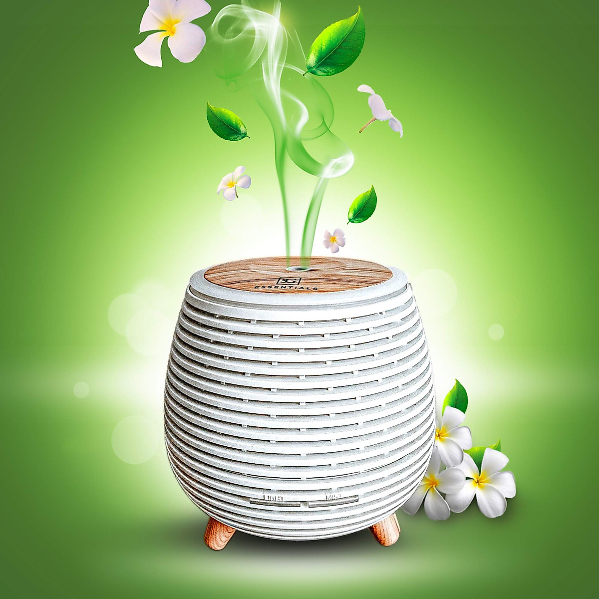 Aromatherapy Essential Oil Wooden Grain Diffuser with Auto Shut-Off Function | Cool Mist Humidifier for Yoga Spa Office Bedroom Home | 120ml (White)