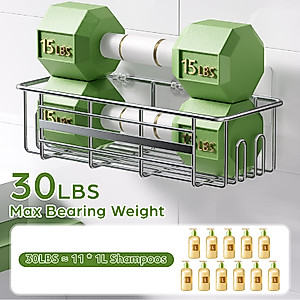 TOPCHASE Shower Caddy Shower Organizer, 4 Pack Shower Shelves for Inside Shower, Rustproof Adhesive Shower Storage Rack With Built-in Soap Dish, Large Capacity, Silver Bathroom Organizer for Shower