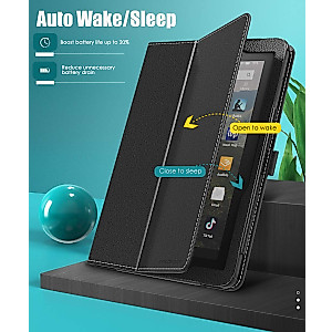 MoKo Case with Temperd Glass Screen Protector Fits Kindle Fire HD 8 & 8 Plus Tablet (12th Generation/10th Generation, 2022/2020 Release) Slim Folding Stand Cover with Auto Wake/Sleep, 9H Hardness Film