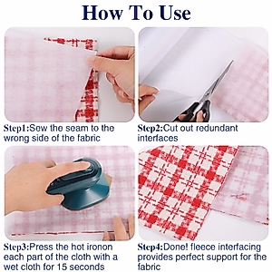 Fusible Interfacing Iron-On interfacing for Sewing Light Weight Non-Woven Fusible Fleece 11.81in x 20yd Iron on Polyester Single-Sided Interfacing for Sewing Crafting