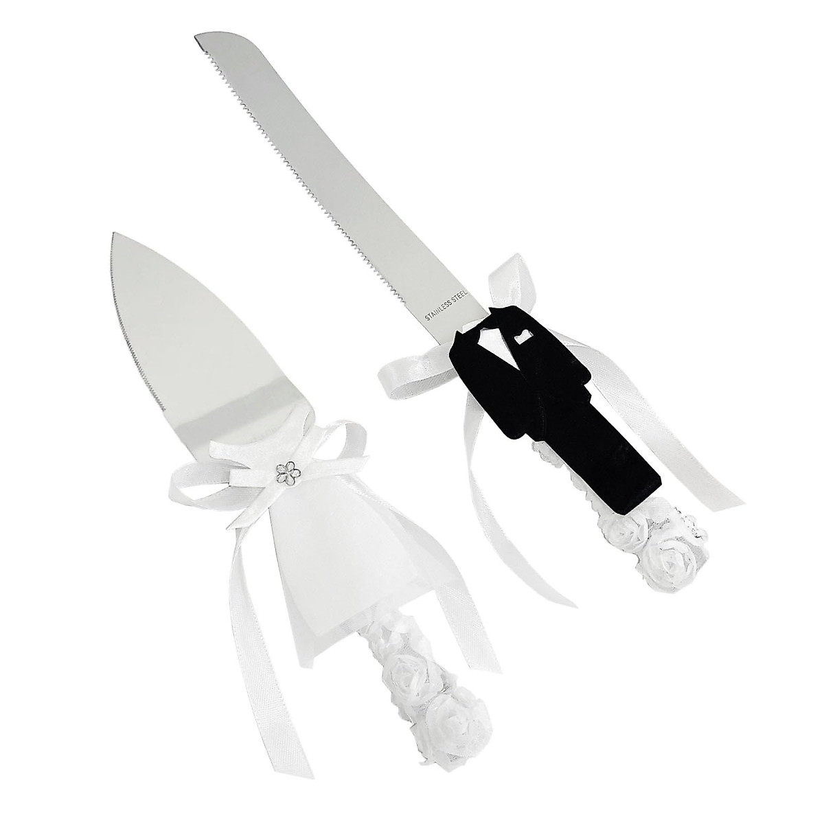SWTOOL Wedding Cake Knife and Server Set - Bride & Groom Dress Design Stainless Steel Cake Cutter Set - Gifts for Wedding Anniversary Party Celebration