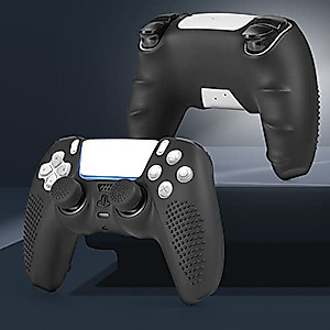 FAMOMI PS5 Controller Skin, Anti-Slip Soft Silicone Protective Cover Case for Playstation 5 Dualsense Controller Grip Accessories, 2 Pack with 8 x Thumb Grip Caps (Black&White)