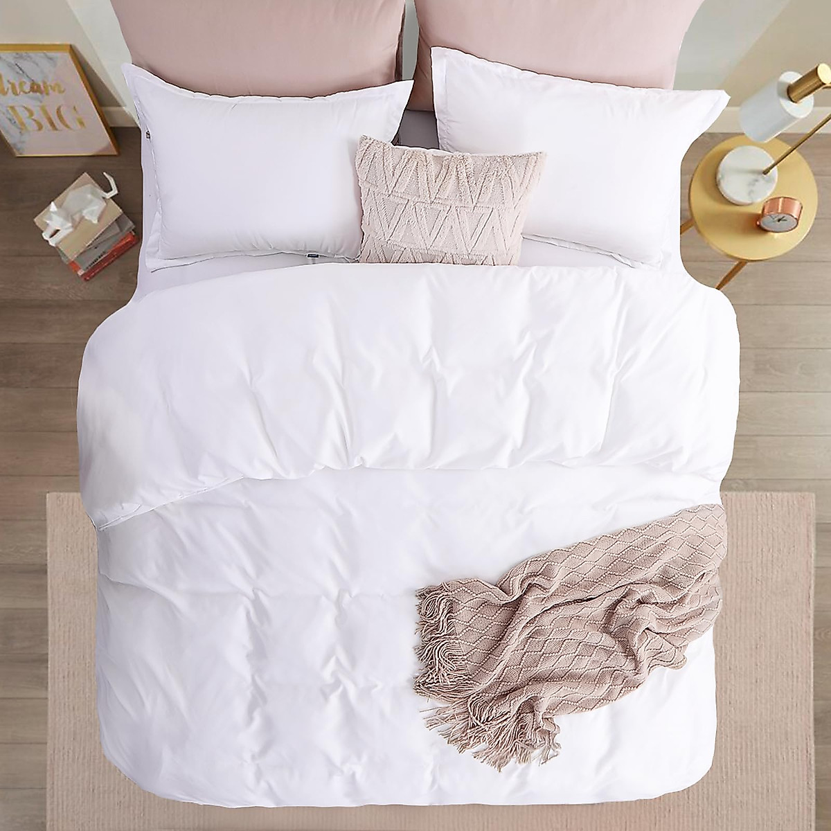 RUIKASI White Duvet Cover Queen Size - Soft Double Brushed Duvet Cover Set Queen, 3 Pieces with Zipper Closure, 1 Duvet Cover 90x90 inches and 2 Pillow Shams