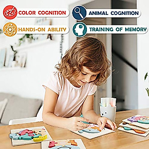 Wooden Puzzles for Toddlers, 6 Pack Animal Puzzles Toys Wooden Puzzles for Toddlers Kids 1-3, Montessori Educational Fine Motor Skill Early Learning Educational Gift for Boys Girls Ages 1 2 3 4 5 6
