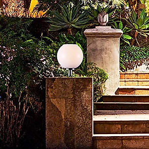 OSALADI 200MM Led Solar Post Light Outdoor Round Ball Landscape Light for Exterior House Garden Yard Patio Fence Deck, White, Random Base