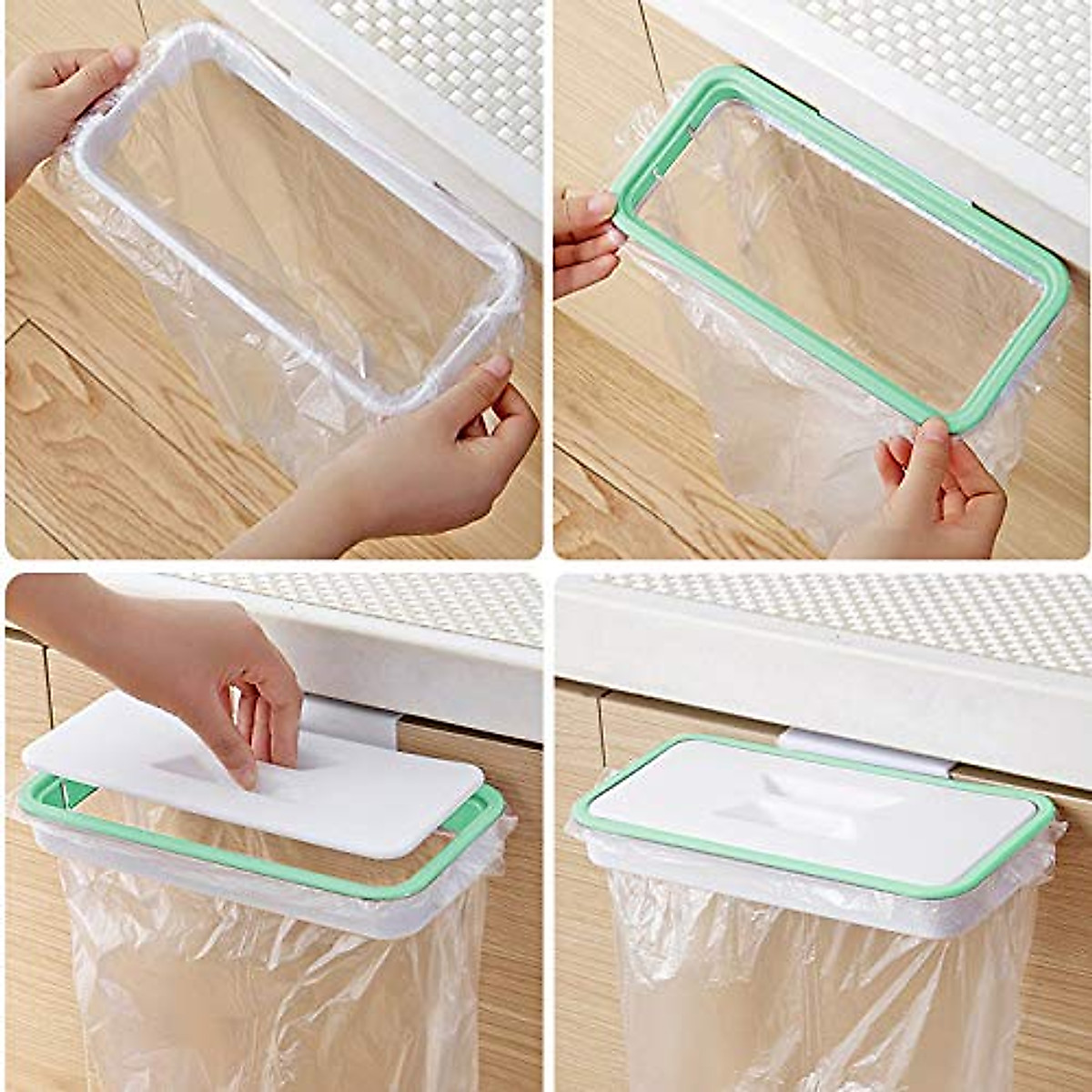 Trash Bag Holder with lid for Kitchen Cupboard, Kitchen Plastic Bag Trash Bin with Cover Garbage Bags Storage Rack RV Garbage Bag Hanger, Space Saving Garbage Hook, Kitchen Organize