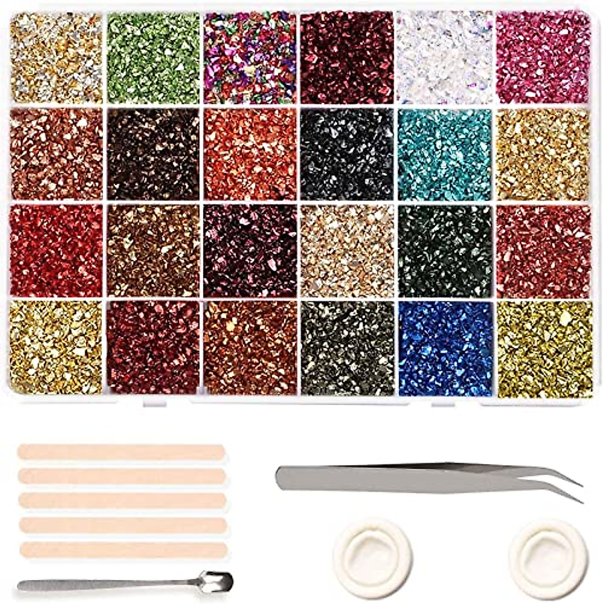 Crushed Glass Glitter, 24 Colors Irregular Crystal Chips Chunky Flakes Sequins Crushed Glass for Resin Geode Art Nail Arts Craft DIY Vase Filler Epoxy Resin Jewelry Making