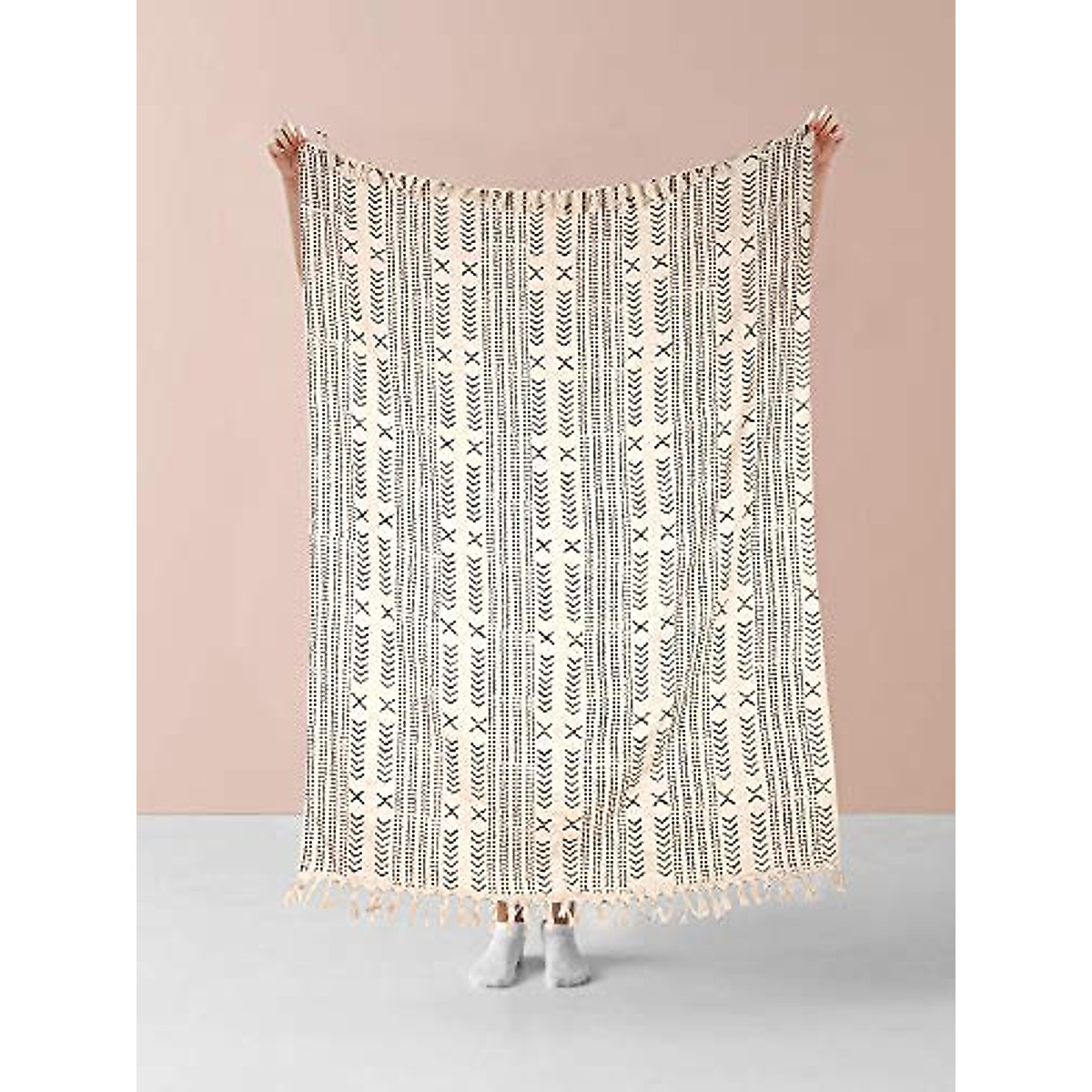 Mudcloth Throw, Ethnic Beach Blanket ,Boho Bedding ,Decorative Sofa Throw ,Couch Cover ,Woven Throws Blankets ,Indian 100% Cotton Throw ,Hand Block Print Off White Throw Blanket