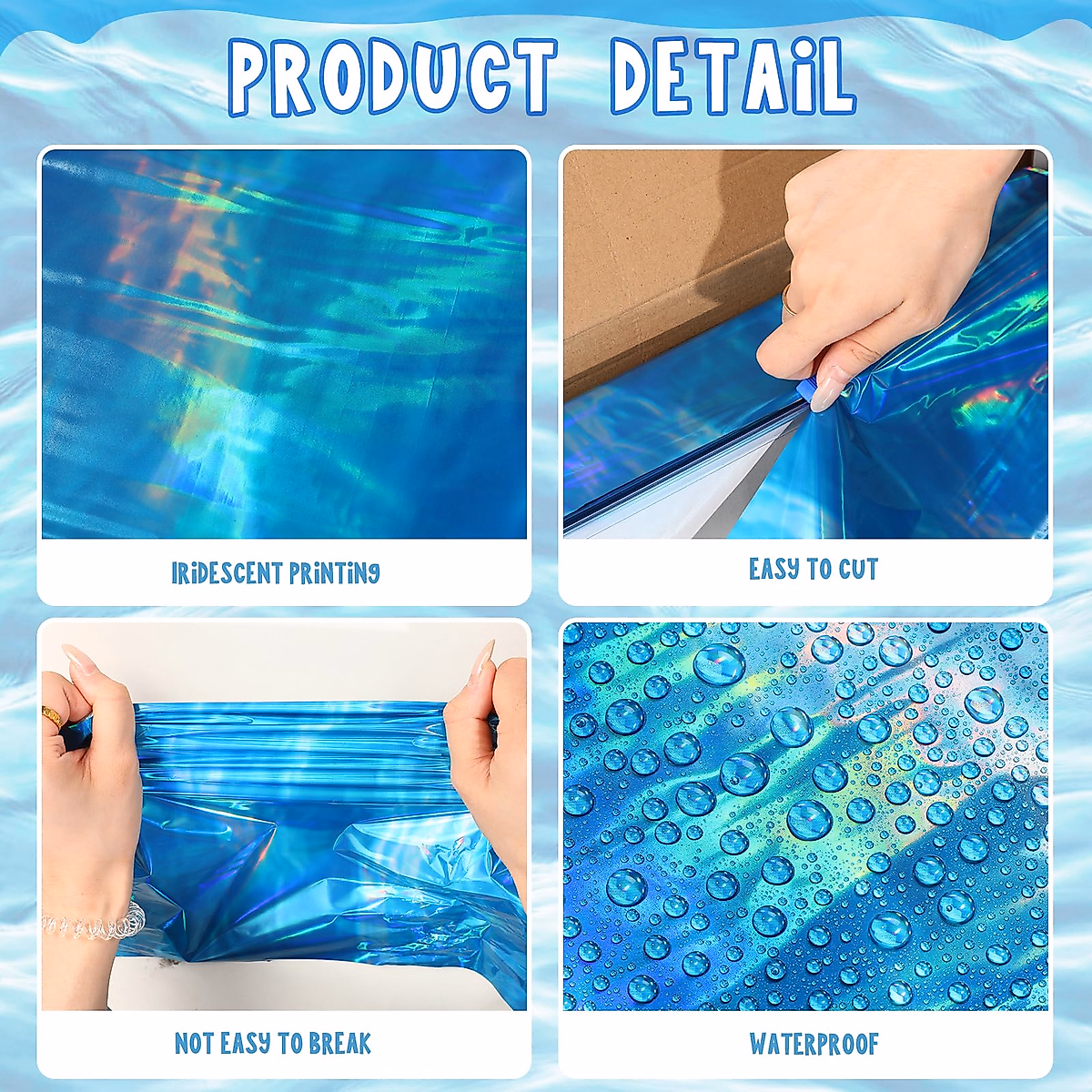 1 Roll 1200 Inch X 54 Inch Iridescent Under The Sea Tablecloth Ocean Wave Tablecloth Plastic Disposable Iridescent Table Covers Backdrop for Ocean Under The Sea Mermaid Pool Beach Party Decorations