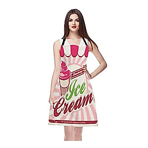 WONDERTIFY Ice Cream Apron,Vintage Background Ribbon with Delicious Homemade Dessert Strawberry Bib Apron with Adjustable Neck for Men Women,Suitable for Home Kitchen Cooking Waitress Chef Apron