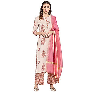 Janasya Indian Women's Multicolor Pure Cotton Kurta with Palazzo and Dupatta(SET172-KR-PP-XXL)