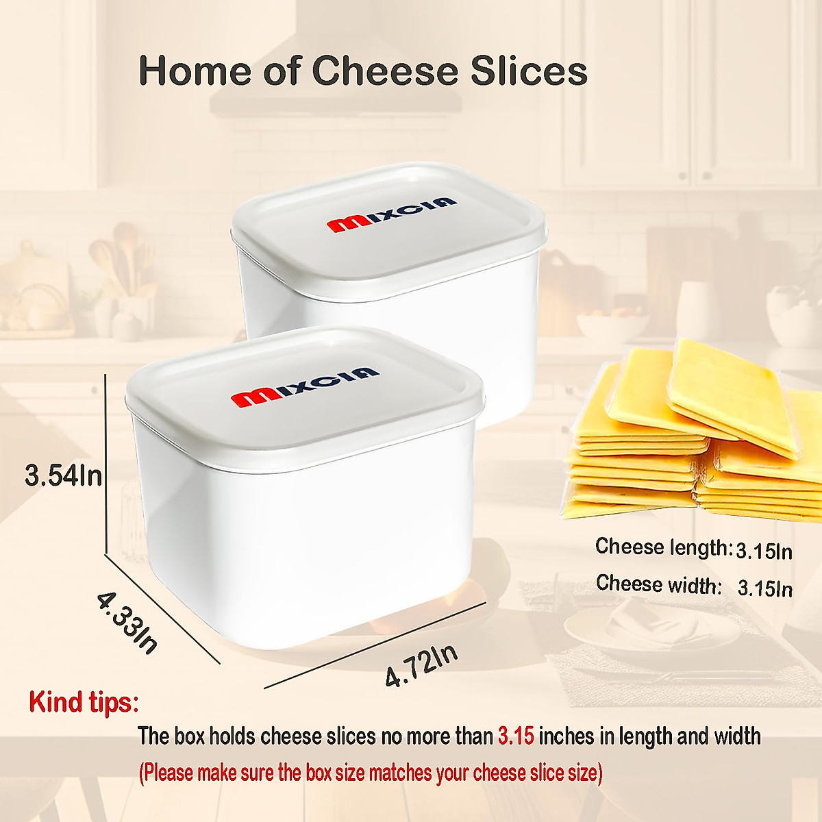 Mixcia 2Pack Cheese Storage Container for Fridge, Sliced Cheese Holder with Lids, Keeps Cheese Fresh and Delicious Cheese Container, Plastic Sliced Cheese Container Set(Cheese Containers)