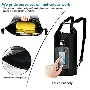 AiRunTech Waterproof Dry Bag, 10L Roll Top Compression Sack with Phone Dry Bag Case and Long Adjustable Shoulder Strap Included for Outdoor Water Sports, Boating, Hiking(Black, 10L with Window)
