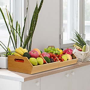 Ollieroo Bamboo Stackable Storage Bin, Pantry Organizer and Storage Baskets, Potato and Onion Kitchen Organizer, Kitchen Storage Containers for Produce, Fruit, Bread, Vegetable, Garlic, Pack of Two