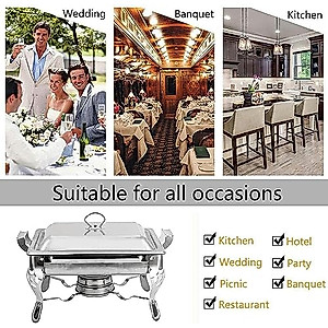 4.5L Stainless Steel Chafing Dish with Lid, Rectangular Foldable Buffet Server Pans Food Warmer, for Wedding, Parties, Banquet, Catering Events