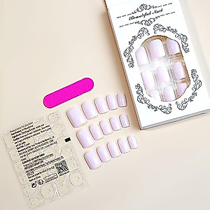 Short Press on Nails Square MABKJLF Fake Nails Purple Solid Color Full Cover False Nails with Designs Glossy False Nails with Nail Glue Artificial Acrylic Nails for Women Girls 24 Pcs