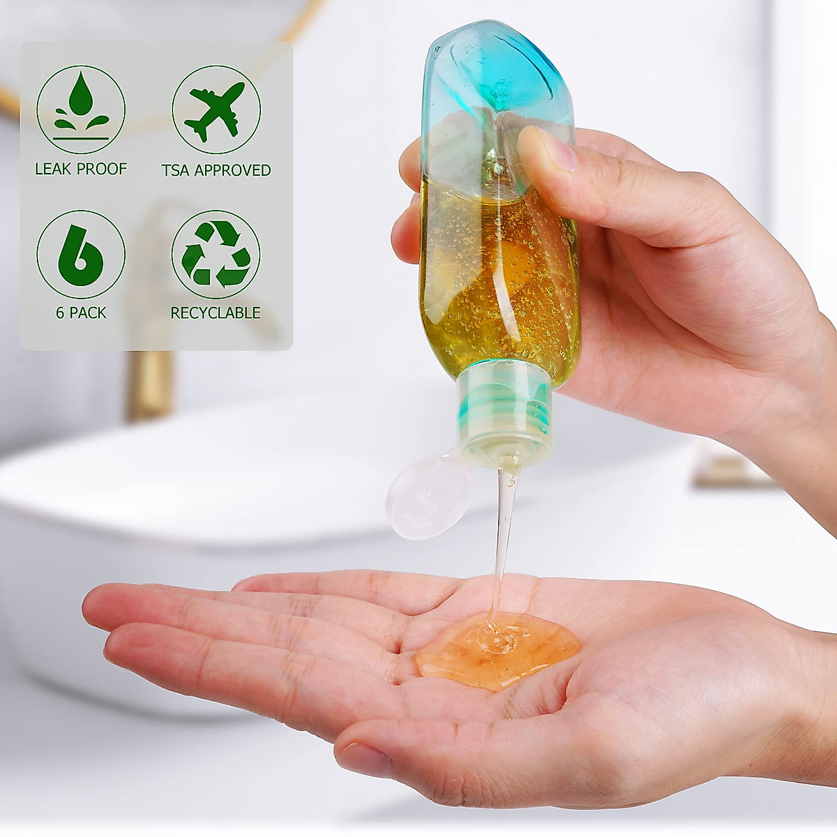 Kitchen GIMS Plastic Travel Bottles with Flip Cap 6 Pack 3.4oz/100ml Travel Shampoo Bottles Travel Size Containers for Shampoo, Conditioner & Lotion with Lables