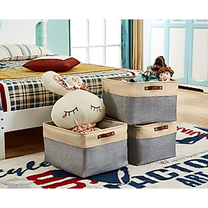 DECOMOMO Storage Baskets | Large Storage Bins Fabric Baskets for Organizing Laundry Nursery Toys Cloth Linen Closet Organizers with Handles (Grey and Beige, XXXXL - 3 Pack)