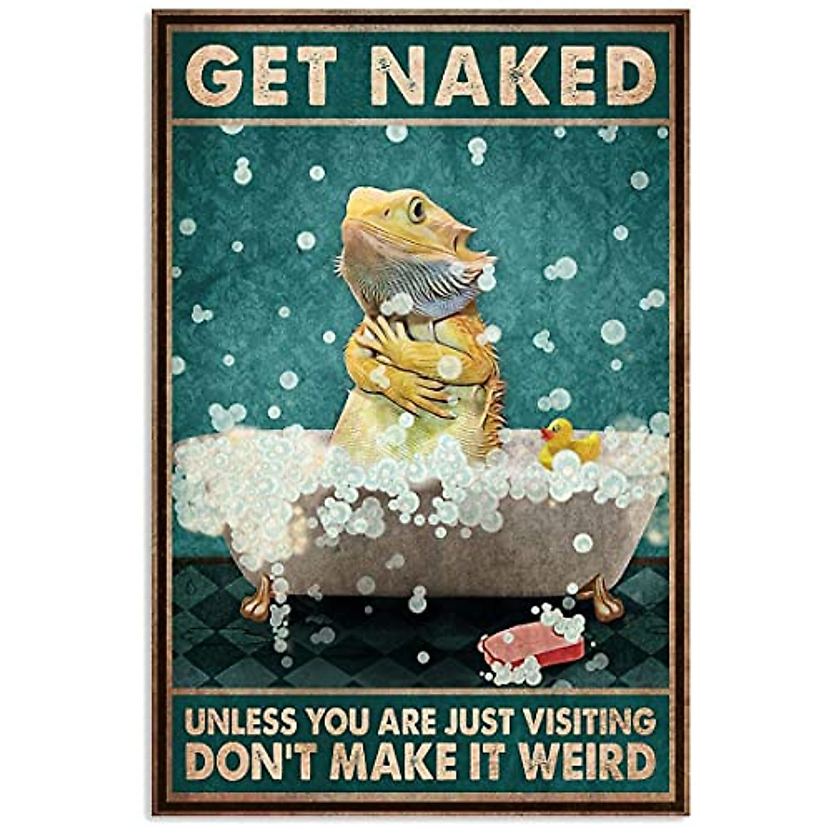 Bathtub Bearded Dragon Retro Metal Tin Sign, Bearded Dragon Nude Soap Bubble Bath Poster Aluminum Metal Home Cabin Club Shop Bar Sign Garage Cafe Farm Metal Wall Panel Art Deco 8X12Inch