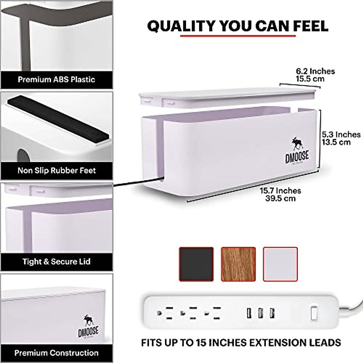 DMoose Large Cable Management Box - Cord Organizer Box to Hide Power Strips - Cable Organizer Box for Surge Protector - Safe ABS Material - 15.7" (L) x 6.1" (W) 5.3" (H) – XL (White)