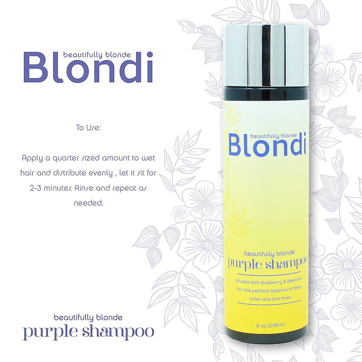 Blondi Beautifully Blonde Purple Shampoo - Vegan - Paraben Free - Sulfate Free - Salt Free - Animal Cruelty Free - Purple Shampoo for Blonde Hair - Toning Blue Shampoo for Blonde and Gray Hair