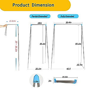 Portable Travel Garment Rack, Upgraded Easy Folding Mini Drying Clothes Rack, Retractable Drying Rack for Laundry, Travel, Camping, Hotel, Dance + 4 Folding Coat Hangers (Longer & Thicker)