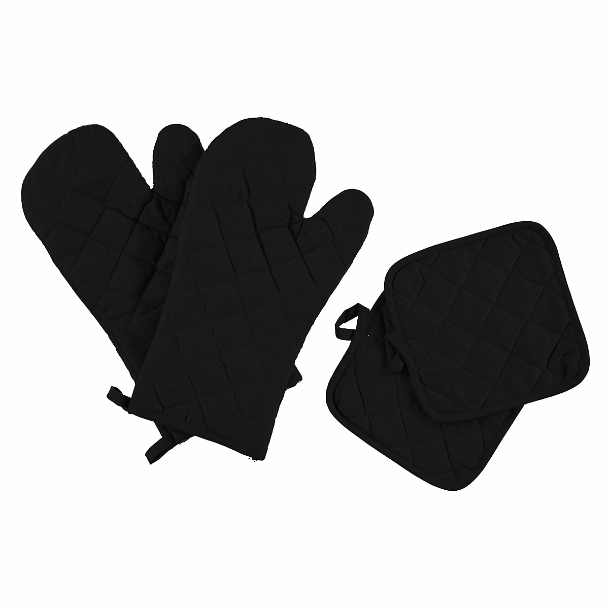 EZI Premium Two Oven Mits & Two Pot Holders 4 Piece Set,,Black