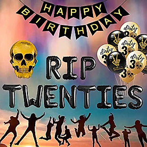 Geloar RIP TWENTIES 30th Birthday Party Supplies, RIP TWENTIES Balloons Happy Birthday Banner for Death to My Twenties 20s RIP Youth Men Women Dirty 30 Funny 30th Bday Decorations Set of 25 PCS