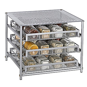 NEX 3 Tier Spice Rack Organizer, Spice Organizer Drawer for Kitchen Cabinet or Countertop, Silver