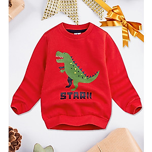 BOMDEALS Cute Valentines Sweatsuit for Toddler Boys - Kids Cartoon Pentacle Dinosaur Printed Long Sleeve Top Pants Outfits(311,Red,100)