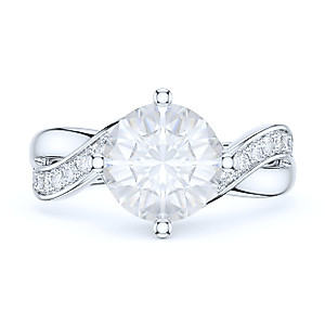 PRSTANI Sterling Silver Fancy Intersecting Infinity 2CT Round Brilliant Cut Genuine Moissanite Promise Engagement Ring (6.5)