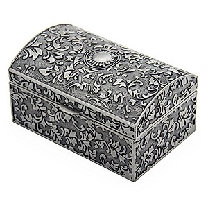 AVESON Vintage Metal Jewelry Box Small Trinket Storage Organizer Box Chest Ring Case for Girls Women, Tin Color, Small