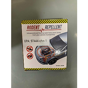 Under Hood Rodent Repeller with LED Flashlights,Battery Operated Ultrasonic Mouse and Rat Deterrent,Keeps Rat Squirrel Out of Car Engines,Warehouse,Humane Rodent Defense,12V Vehicle Protection, Black