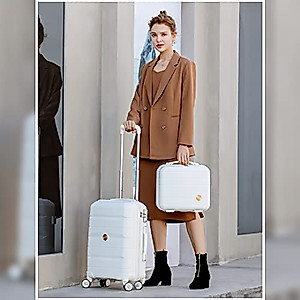 Somago 20IN Carry On Luggage and 14IN Mini Cosmetic Cases Travel Set Hardside Luggage with Spinner Wheels Lightweight Polypropylene Suitcase with TSA Lock (2-Piece Set (14/20), Creamy White)