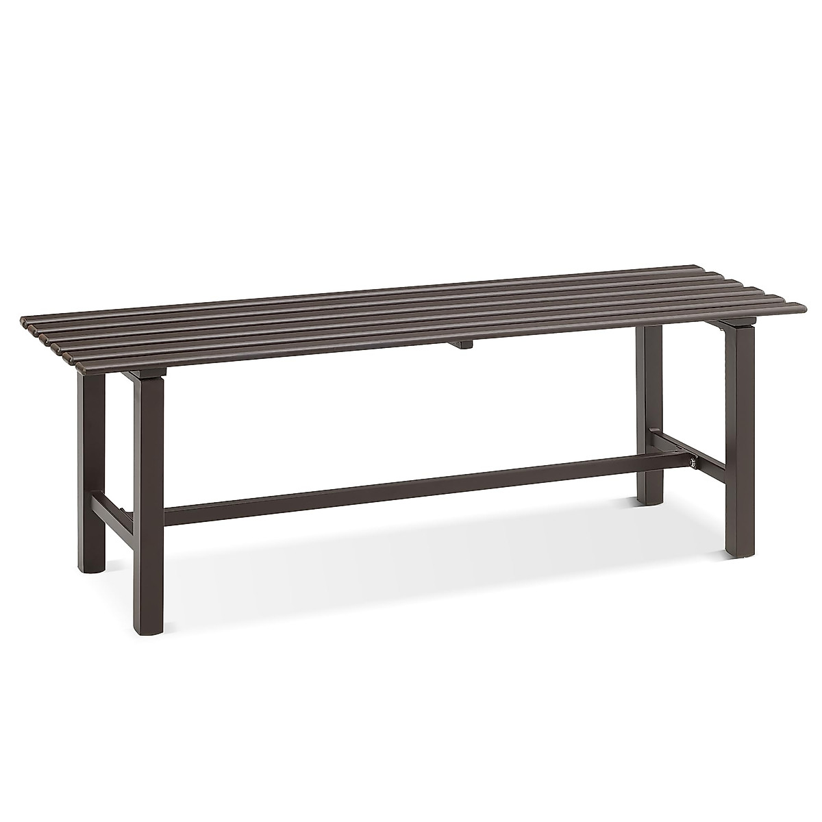 Mutaomay Outdoor Bench, Metal Weatherproof Front Porch Bench, 2-Person Porch Bench, Anti-Rust Outdoor Backless Bench for Park, Swimming Pool, and Yard, Light Weight with 350LBS Capacity (Dark Brown)