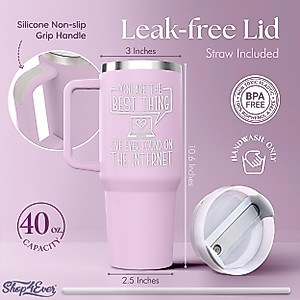 You Are The Best Thing I Ever Found on The Internet Engraved Insulated Stainless Steel Tumbler with Handle, Lid, and Straw 40 oz. Valentine's Day Gift (Lavender)