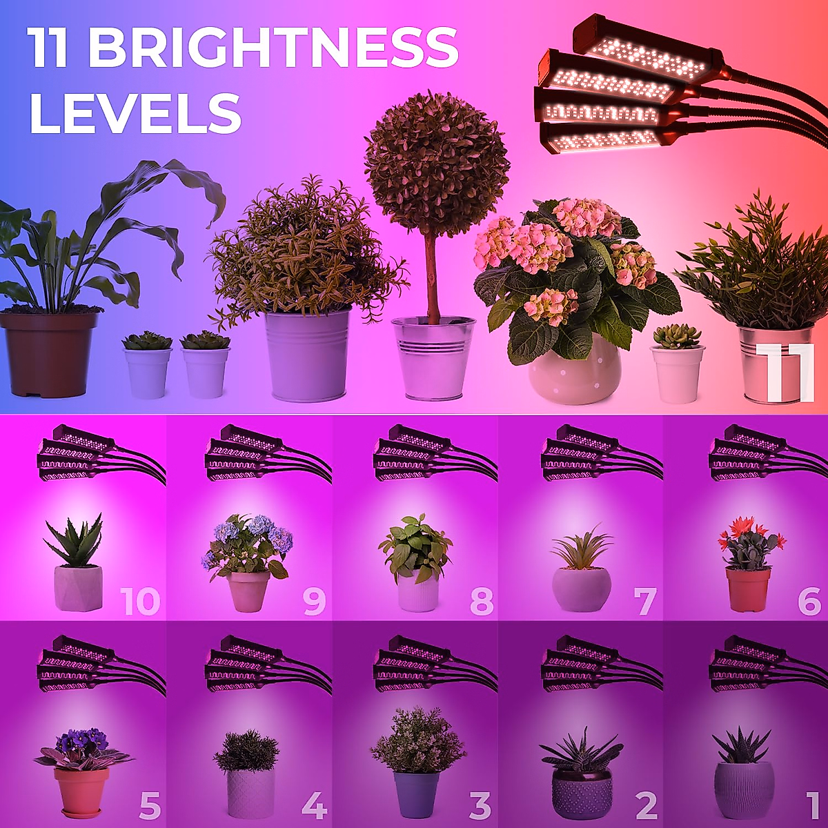 Everlasting Comfort Grow Lights for Indoor Plants Full Spectrum - Plant Lights for Indoor Growing (4 Lamps), 3-18 Hour Timer, Adjustable 63" Tripod, LED Grow Lights, Plant Light for Seed Starting