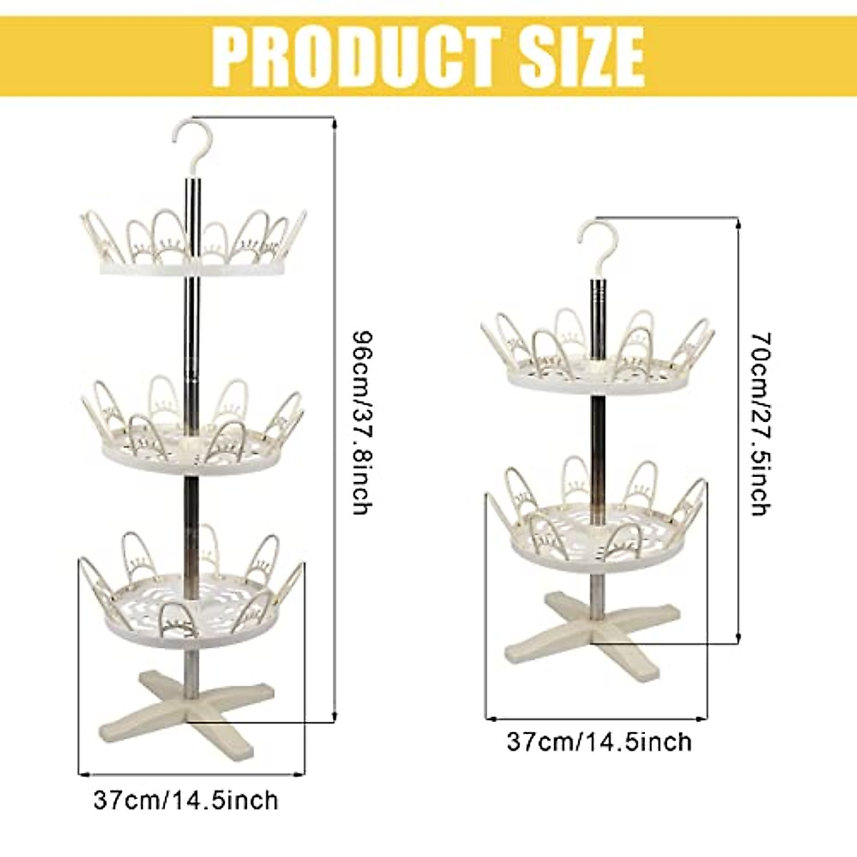 VAIPI 2 Sets Revolving Shoe Rack 360-Degree Rotating Shoe Rack Adjustable Shoe Tree Racks Spinning Round Shoe Organizer Standing and Hanging Shoe Rack for Home