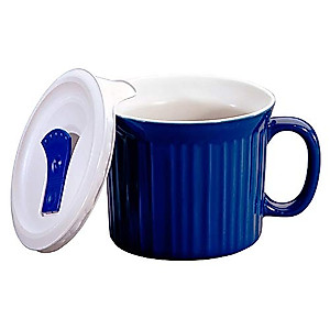 CorningWare Meal Mug with Vented Lid for Steam, 20-Oz Stoneware Soup Mug, BPA-Free Lid, Microwave, Freezer, and Dishwasher Safe, Blueberry