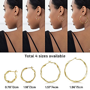 SWEETV 14K Gold Plated Hoop Earrings for Women 40mm Twisted Big Hoops 925 Sterling Silver Post Earrings Sensitive Ears