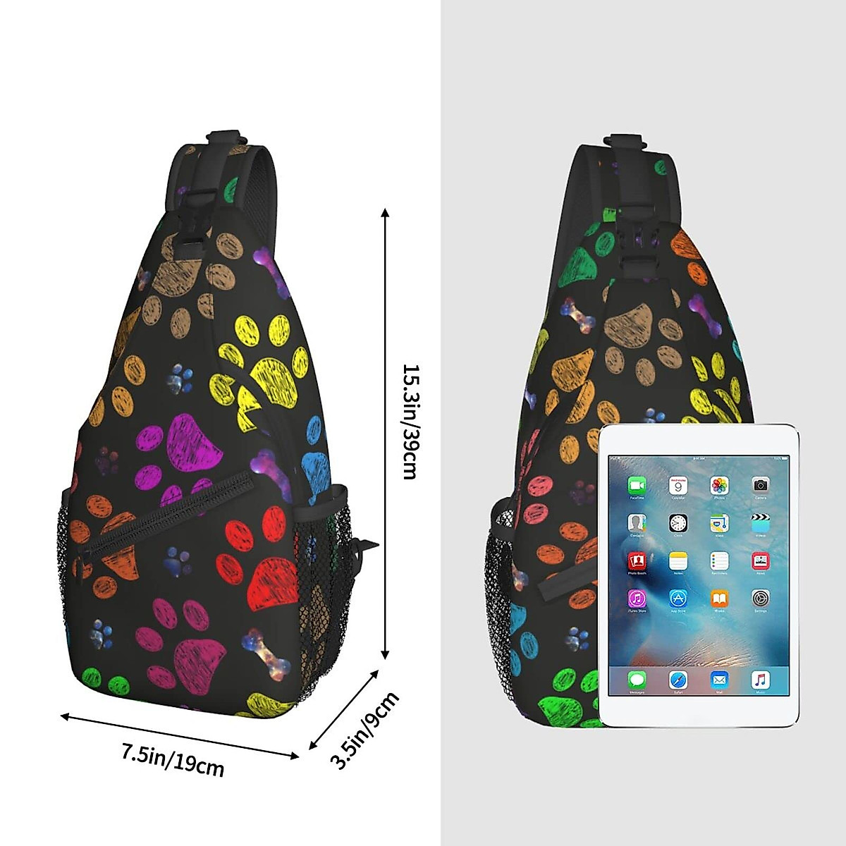 Dog Paw Print Sling Bag Crossbody Backpack For Women Men Hiking Travel Over The Shoulder Bag Pouch Small Daypack Casual One Strap Pack Lightweight Cross Chest Bag Purse Outdoor Cycling