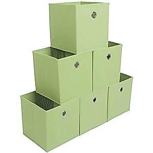 Amborido Storage Cubes Foldable Drawers Office Toys Room Organizer Cubby Clothes Fabric Kids Bins 6 Pack (Green)