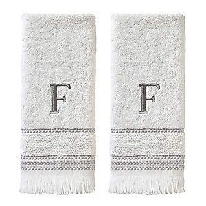 SKL Home Casual Monogram Hand Towel Set, F, 16x26, White 2 Count