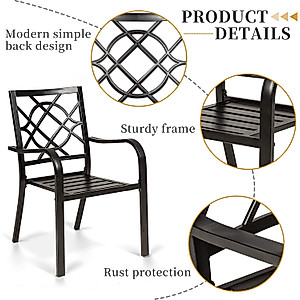 Patiomore 7 Piece Outdoor Patio Dining Set, Metal Furniture Set Rectangular Slatted Dining Table with Umbrella Holes & 6 Stackable Backyard Garden Chairs