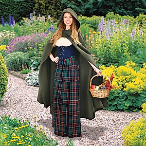 JPXH Renaissance Hooded Cape Witch Cloak with Hood Medieval Halloween Costume-Green