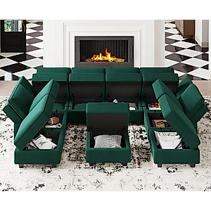 Belffin Modular Sectional Sofa Set Oversized U Shaped Couch with Storage Seat Sectional Sleeper Sofa with Chaise Green