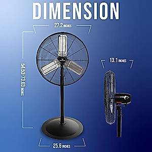 Tornado 24 Inch High Velocity Oscillating Metal Pedestal Fan Commercial, Industrial Use 3 Speed 7600 CFM 1/4 HP 6.6 FT Cord UL Safety Listed