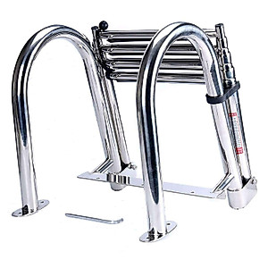 Amarine Made Boat Ladder 4 Step Pontoon Boat Ladder Folding Stainless Steel Dock Ladder Telescoping Ladder with Wide Steps Swim Deck Ladder with Pedal Hand Railing,Retaining Strap-400lb