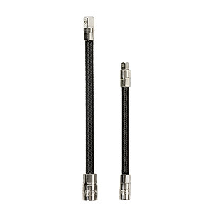 ARES 42071 – 2-Piece Flexible Socket Extension Set – 1/4-Inch and 3/8-Inch Drive Extensions – 6-Inch and 8-Inch Extensions with Flexible Shafts – Spring-Loaded Detent Balls to Prevent Slipping