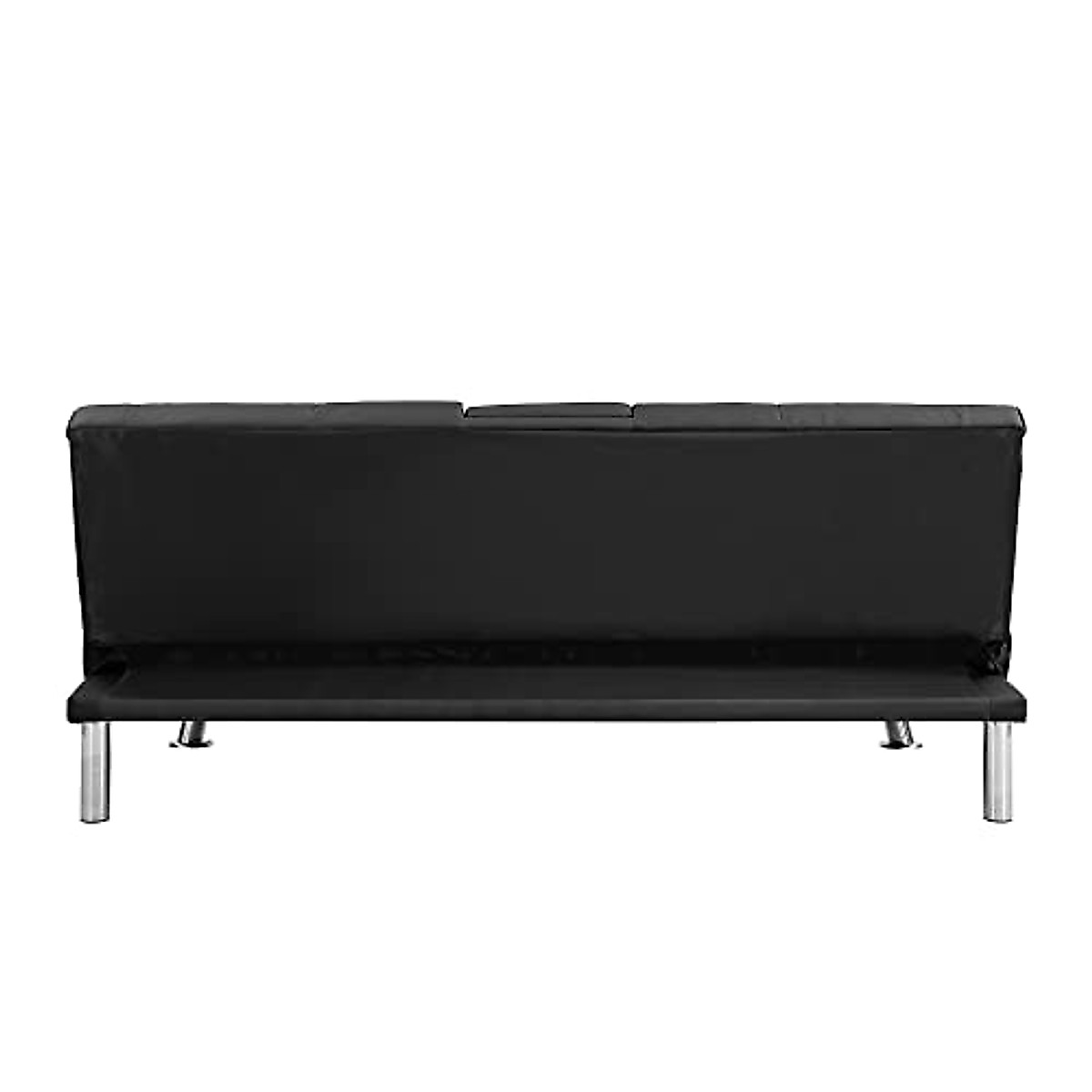 FULife Futon Sofa Convertible Sleeper Couch Bed Daybed Loveseat, Folding Recliner with 2 Cup Holders, Metal Legs, Removable Soft Pillow-Top Armrest for Living Room Small Place, Black PU Leather 66.1"w
